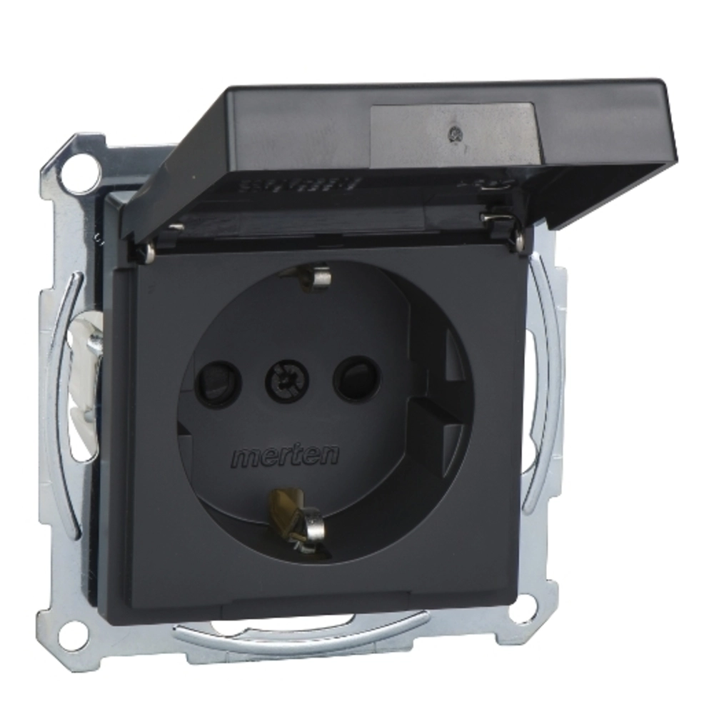 MERTEN ANTHRACITE SCHUKO SOCKET-OUTLET WITH LID IP44